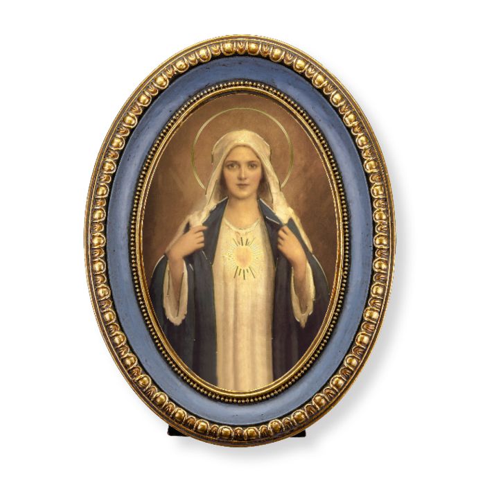 5 1/2" x 7 1/2" Oval Gold-Leaf Frame with a Immaculate Heart of Mary ...