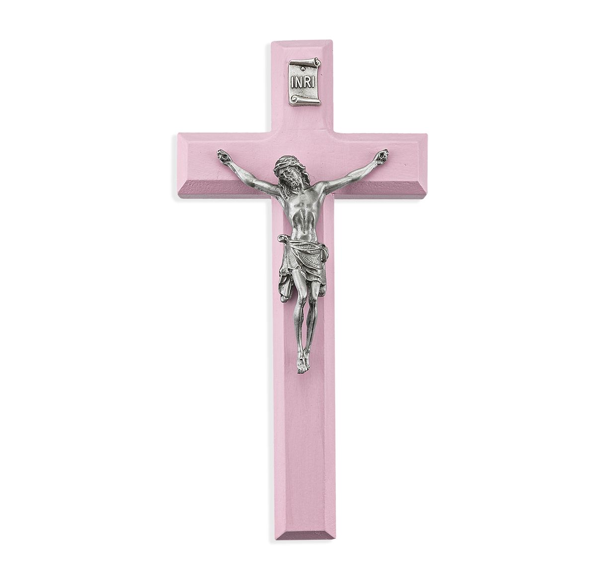 7" Pink Wood Crucifix with Pewter Corpus – The Paschal Lamb