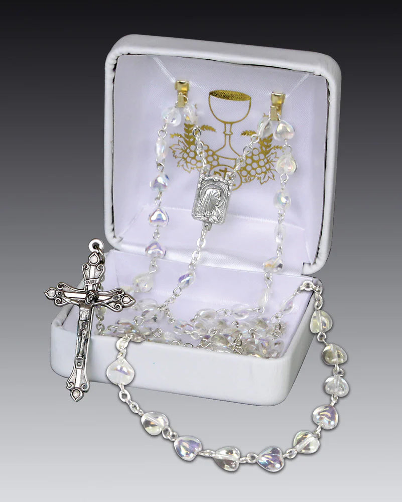 First Communion Crystal Heart Rosary – The Paschal Lamb