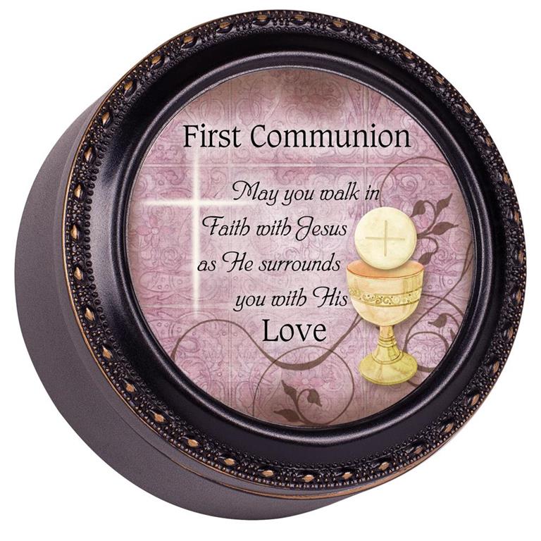 Small Round Keepsake Box for First Communion – The Paschal Lamb