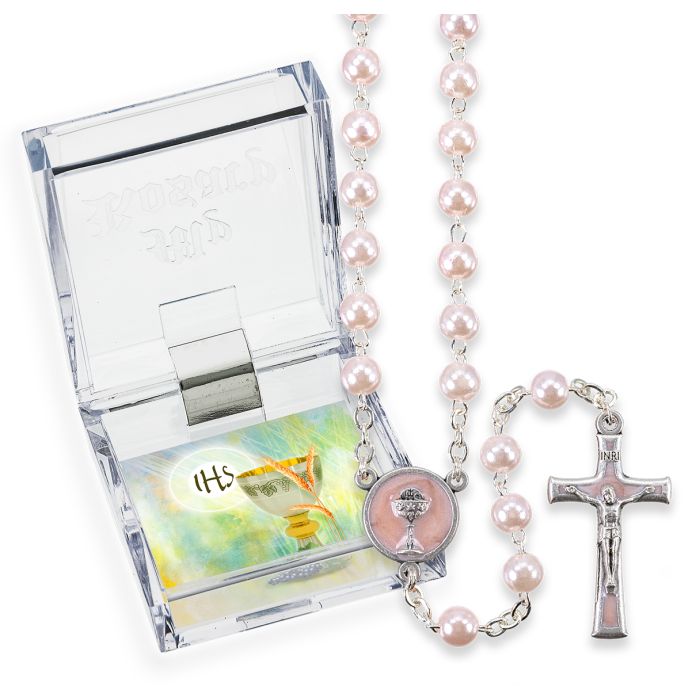 First Communion Pink Rosary – The Paschal Lamb